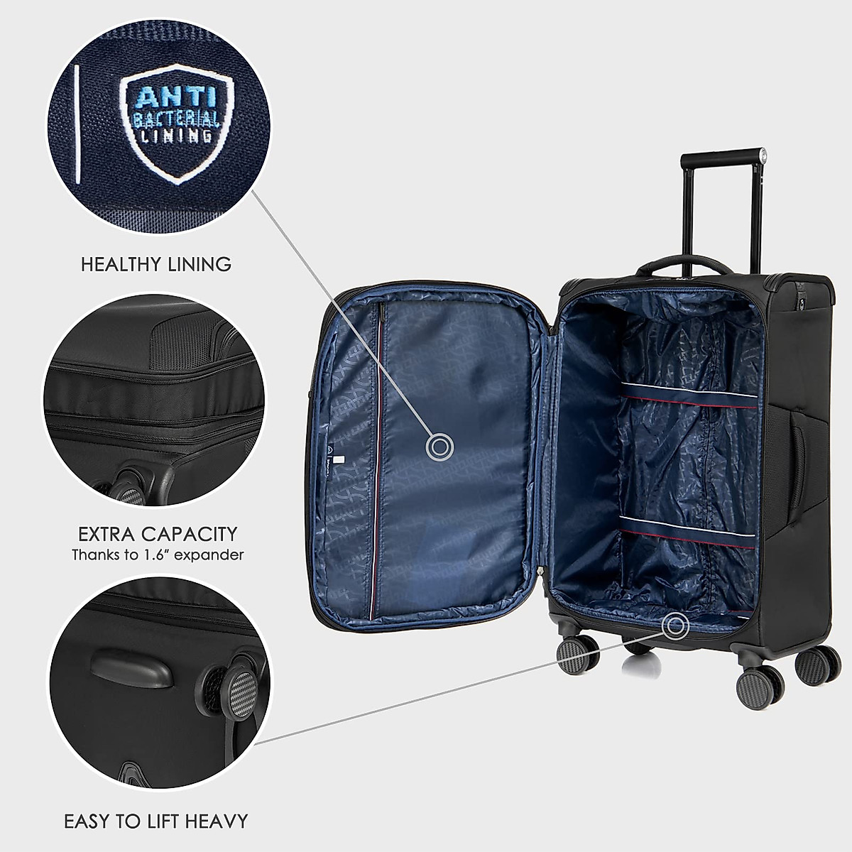 Verage Toledo Carry On Luggage Softside Expandable Suitcase with Spinner Wheel (20-Inch, Black)