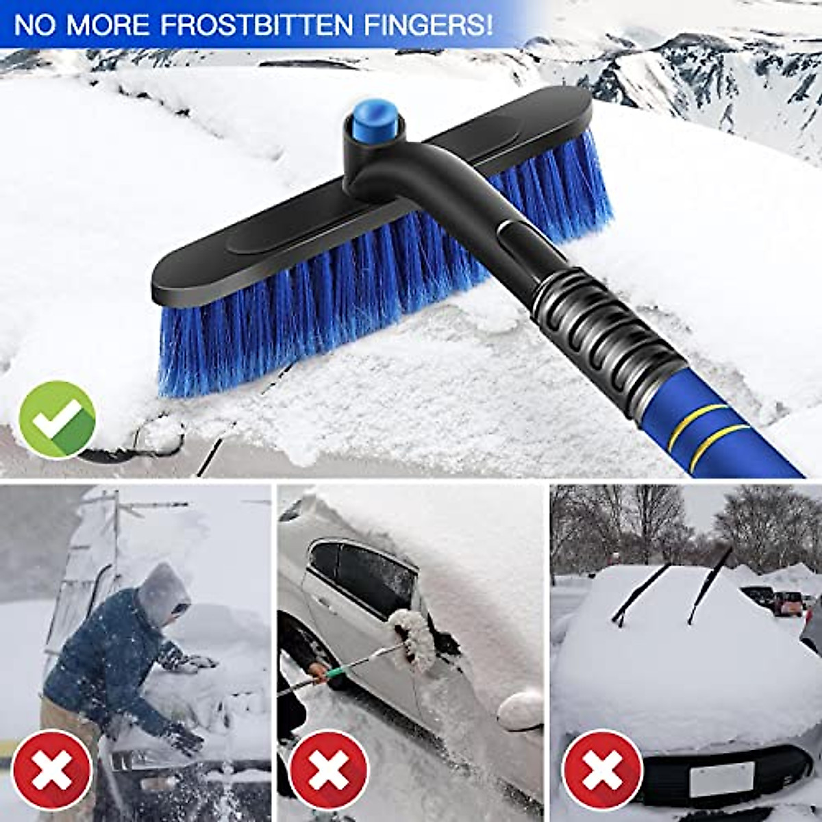 Kairiyard Ice Scrapers for Car Windshield, Upgraded 31 Inch Snow Scraper and Brush Combo Extendable 360° Pivoting Ice Snow Removal Tool for Car, Truck, SUV, Christmas(Blue)