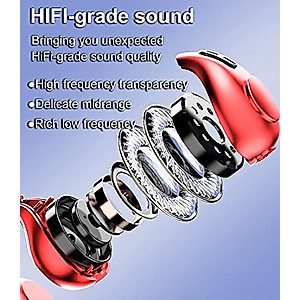 Wireless Ear Clip Bone Conduction Earbuds Open Ear Headphones Wireless Bluetooth for Android iPhone, Sport Wireless Earbuds with Earhooks Up to 36 Hours Playtime Waterproof Outer Ear Earbuds (Red)