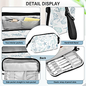 MCHIVER Seashells Starfish Seaweed Corals Pencil Case Large Capacity Pencil Pouch with Compartments Pencil Box with Zipper Pencil Case Organizer for Kids Girls Boys Adults