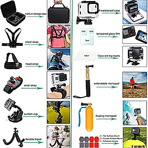 Gurmoir Accessories Kit with Waterproof Housing Case for GoPro Hero 11/Hero 10/Hero 9 Black, Full Essential Action Camera Video Accessory Set Bundles for Go Pro 11/10/9 Accessories Kit(DT06)