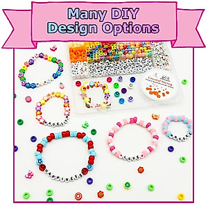 Luwanio Bracelet Making Kit, Pony Beads Polymer Clay Beads Smiley Beads Letter Beads for Bracelets Jewelry Making, DIY Arts and Crafts Gifts for Girls Age 6 7 8 9 10-12