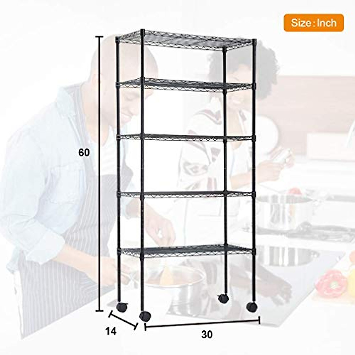 Meet perfect 5-Tier NSF-Certified Steel Wire Shelving with Wheels, Height Adjustable Metal Rolling Storage Space Saver Multipurpose Shelves, Commercial Grade Display Rack for Kitchen Bathroom Office