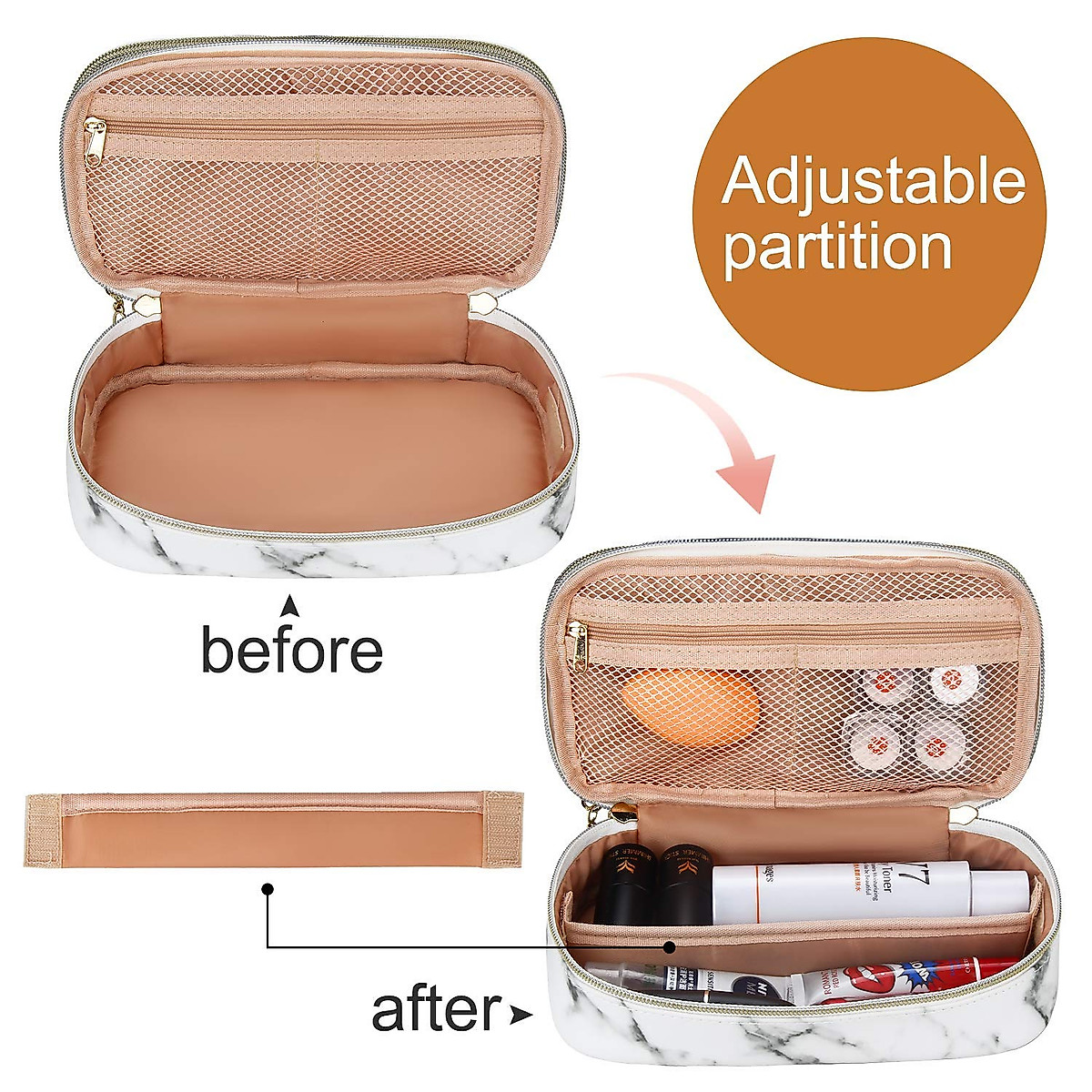 Relavel Makeup Case 2-Layer Cosmetic Brush Bag Marble Storage Travel Bag for Professional Makeup Brushes Storage Box (Marble White Pattern)