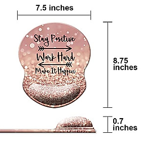 Mouse Pad with Wrist Support, Non Slip Mousepad Wrist Rest for Office, Computer, Laptop & Mac- Durable & Comfortable & Lightweight Ergonomic Support Mouse Mat Glitter Quote