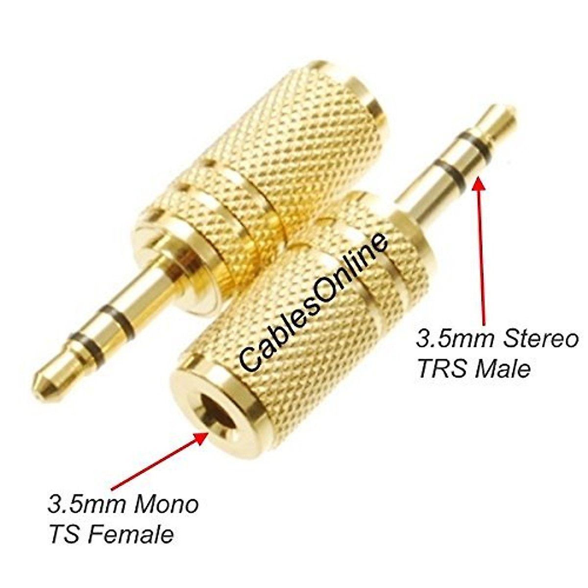 CablesOnline 2-Pack 3.5mm Stereo TRS Male Plug to 3.5mm Mono TS Female Jack Audio Adapters, AV-A37G-2