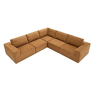 Favfurish Modular L Shaped Sectional Sofa,Sleeper Couch Set,Upholstered Reversible Sofa-Bed,5 PC Free Combination,for Living Room Bedroom Apartment,Brown