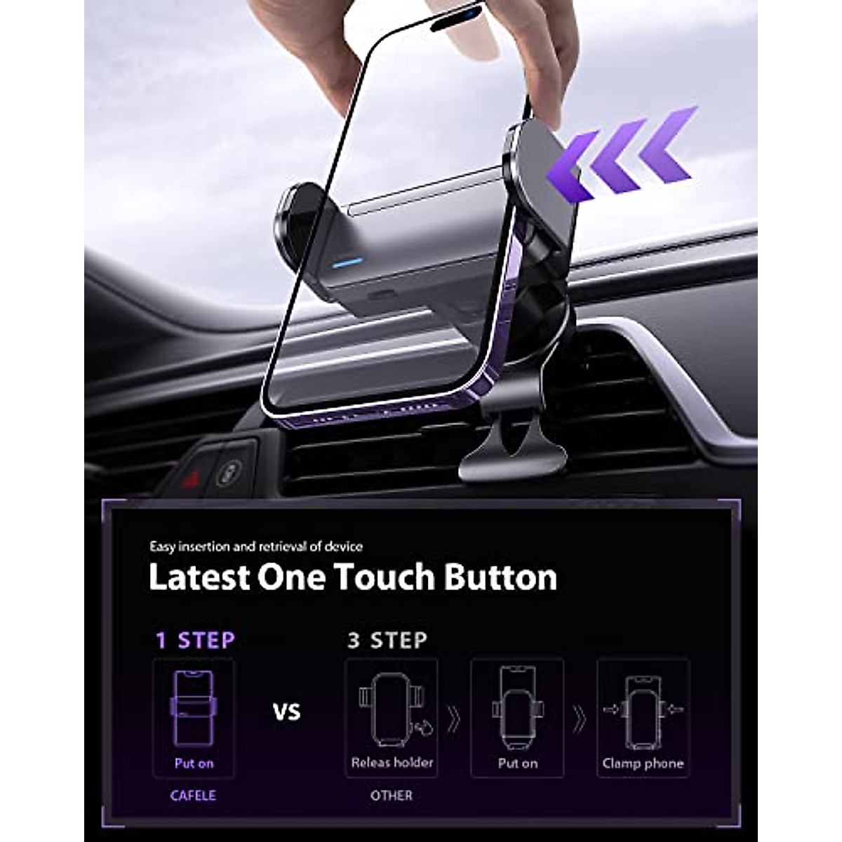 CAFELE Car Vent Phone Holder, [Firmly Grips Your Vent, Never Fall Off] Auto-Clamping Air Vent Phone Holder Car, Phone Mount Car Fit for iPhone 14 13 12 Mini Pro 11, SE(2020), XR, X, XS iPhone 8 7