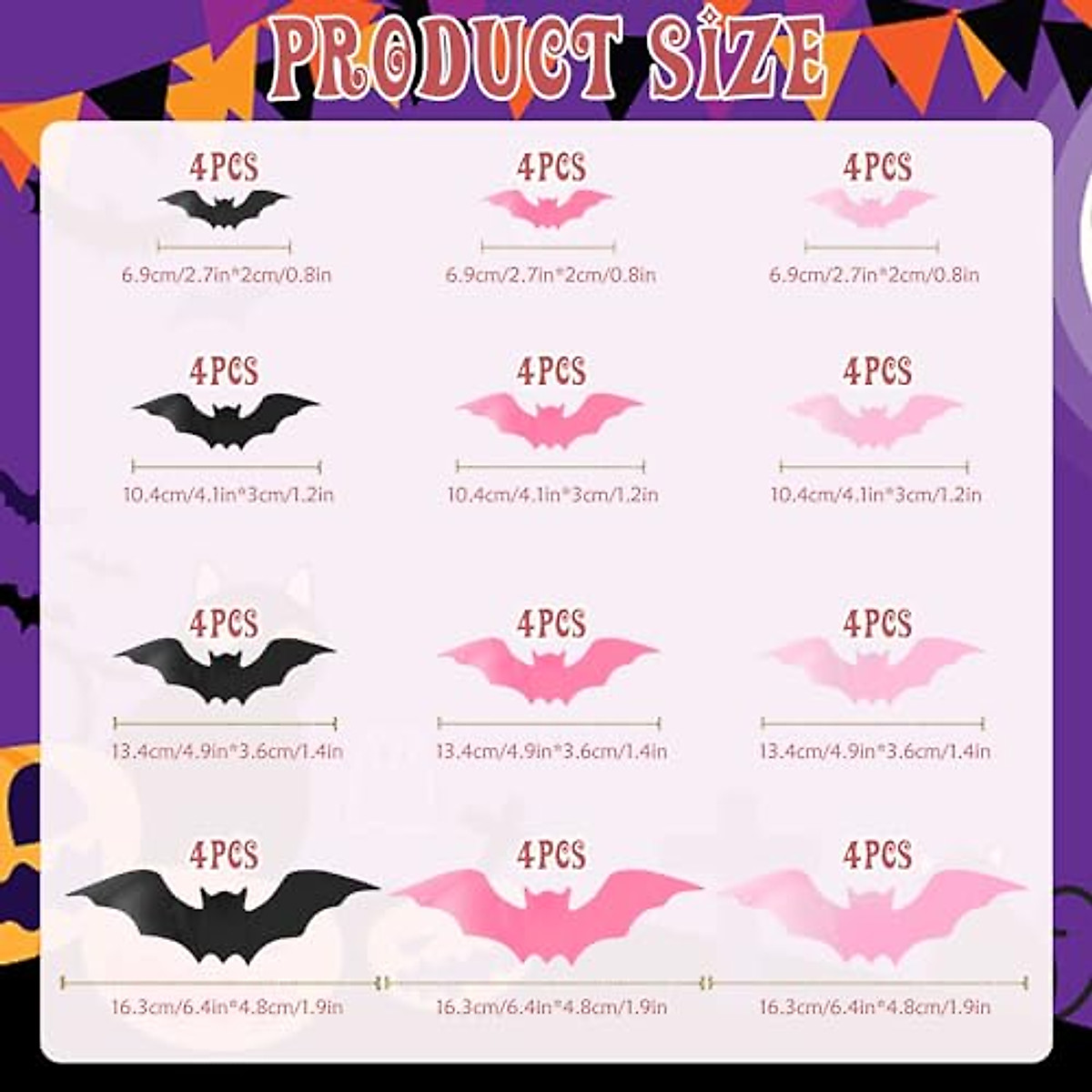 48Pcs Pink Halloween Bats Wall Decor, 3D Bats Halloween Decoration PVC Bats Wall Bat Stickers for Wall, Adhesive Bat Wall Decals Spooky Bats for Home Indoor, Halloween Wall Decor(Black Pink Rose)