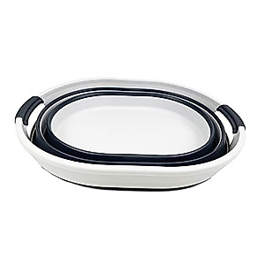 SAMMART 23L (6 Gallons) Collapsible Plastic Laundry Basket - Oval Tub/Basket - Foldable Storage Container/Organizer - Portable Washing Tub - Space Saving Laundry Hamper (Grey/Slate Grey)