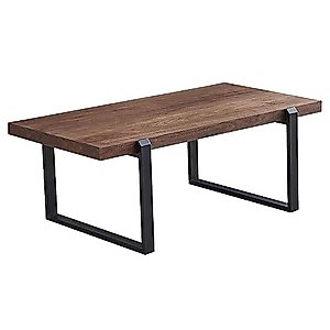 Wooden Coffee Table End Table Modern Cocktail Table Natural Wood Center Table for Living Room Industrial Metal Farmhouse Solid Real Wooden Tea Table (23.62"×51.18"×17.71")