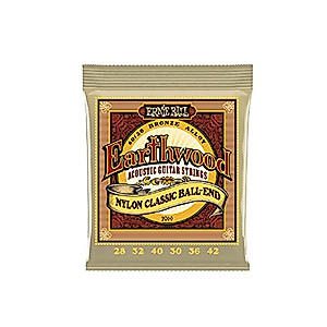 Ernie Ball Folk Nylon Clear & Gold Ball-End 80/20 Bronze Acoustic Guitar Strings, 28-42 Gauge (P02069)