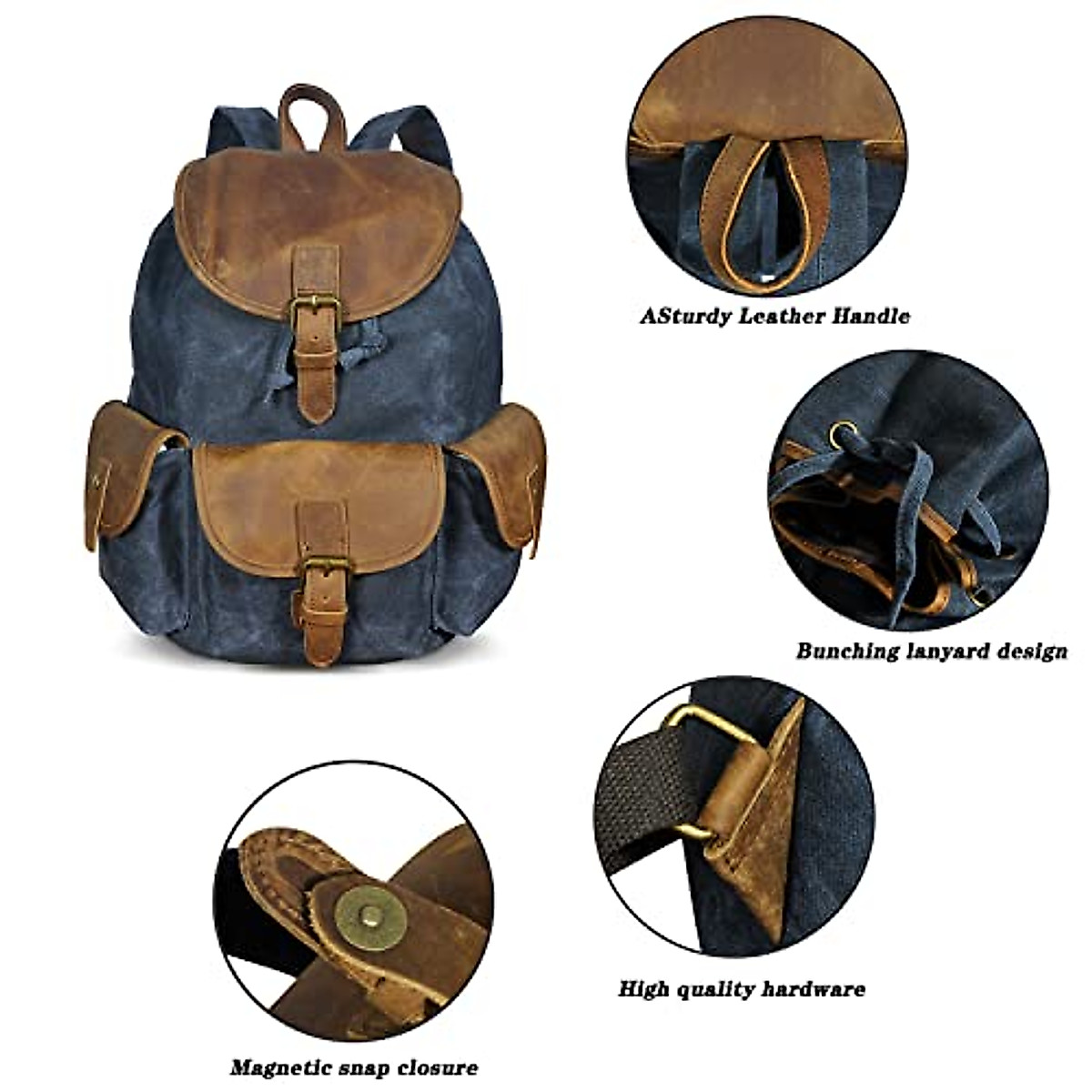 Handadsume Water Resistant Canvas + Leather Large Travel Back-pack Rucksack Knapsack Laptop Bag For Men FB1170 (X-9950-Blue)
