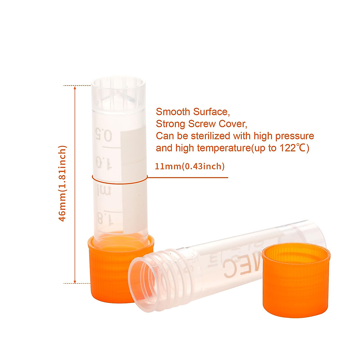 1.8ml Cryo Tubes Plastic Small Vials with Screw Caps Graduated Plastic Cryovial Cryogenic Vial Tubes, PP Material, Free from DNase, RNase 81Pcs