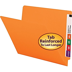 Smead End Tab File Folder, Shelf-Master Reinforced Straight-Cut Tab, Letter Size, Orange, 100 per Box (25510)