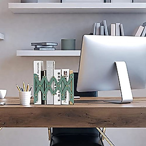 Zyners Adjustable Metal Bookends Heavy Duty for Shelves, 2 Dividers, Anti-Slip Design Expandable Book Ends for Desk, Office(Dark Green, 19 inches Max)