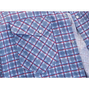 TICOMELA FR Shirt for Men Flame Resistant Shirts 6.5oz Light Weight Blue/Red Plaid Men's Fire Retardant Snap Shirts
