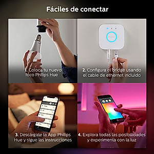 Philips Hue MAIN-54158 White & Color Ambiance LED Starter Kit-3 Multicolor A19 Bulbs, Bridge and Hue Dimmer Switch (Gen 3-Richer Colors), 1 Count (Pack of 1), Multi