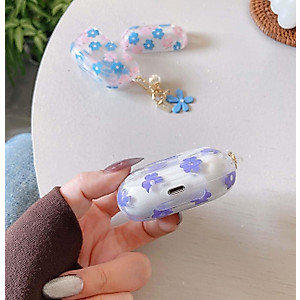 Fycyko for AirPods 2nd 1st Gen Case,Clear Cute Glitter Flower Floral Design for AirPods Case with Keychain,Women Girl Soft Smooth TPU Protective Cover for Airpods 2/1-Pink White