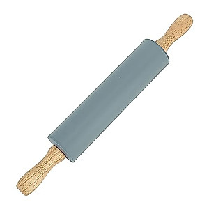 Non Stick Rolling Pin and Silicone Baking Mat, Round Non Stick Pastry Mat, Non stick Silicone Dough Rollers Set with Measurements Kneading Pastry Mat,Rolling Pin Pastry Baking Mat,Baking Tool(Grey)