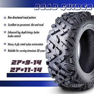 ROADGUIDER Full Set ATV UTV Tires 27x9-14 27x9x14 Front & 27x11-14 27x11x14 Rear 6PR All Terrain