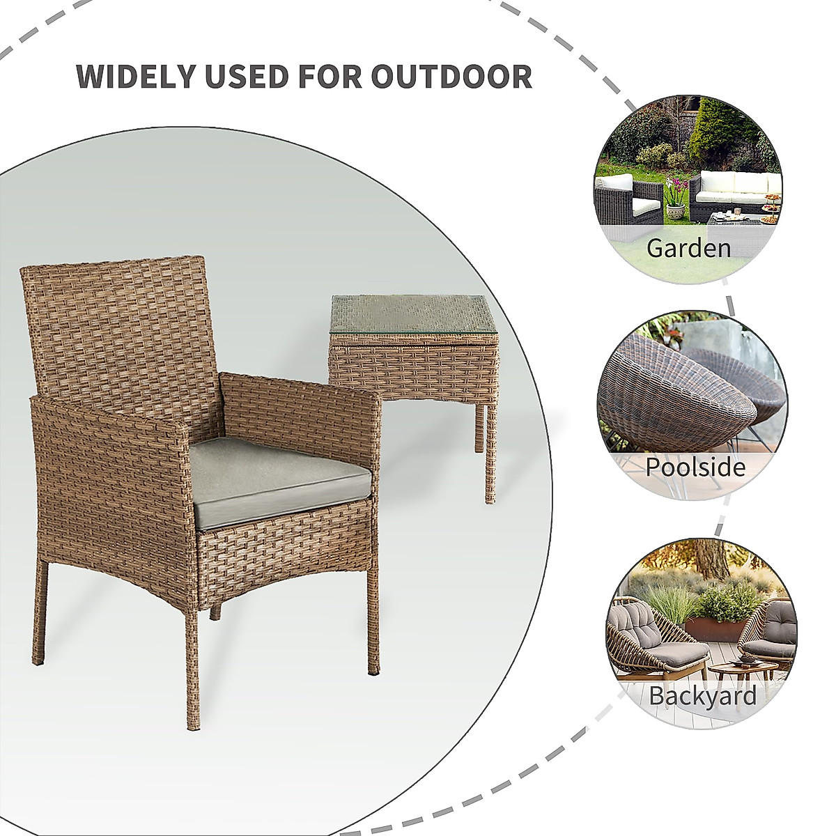 VSMKSJ 3 Pieces Patio Set Balcony Furniture Sets for Apartments.Bistro Furniture Set, Conversation Sets with Coffee Table, for Porch, Patio, Garden and Removable Cushions (Grey)