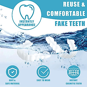 2 Set Fake Teeth Denture Teeth Veneer Snap in Teeth Confidence Smile Dentures Veneer Fake White Teeth with 2 Pieces Mini Tweezers for Halloween Men and Women Bad Teeth Whitening Alternative