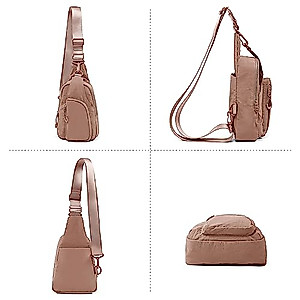 ODODOS Daily Sling Bag with Adjustable Straps Crossbody Chest Bag Lightweight Small Backpack for Casual Outdoor Traveling Hiking, Brown