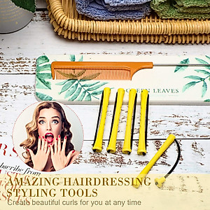 48 Pieces Plastic Curlers with Steel Pintail and Rat Tail Combs for Cold Wave Perming and Hairdressing Styling (Yellow and Orange, 0.28 Inch/ 0.7 cm)