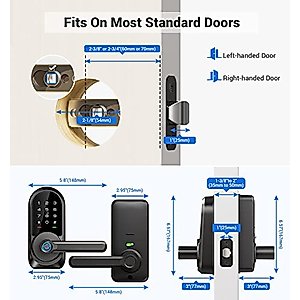 Veise Smart Lock, Keyless Entry Door Lock with Handle, Fingerprint 7-in-1 Locks for Front Door, Electronic Digital Keypad, APP Control, Set, Matte Black