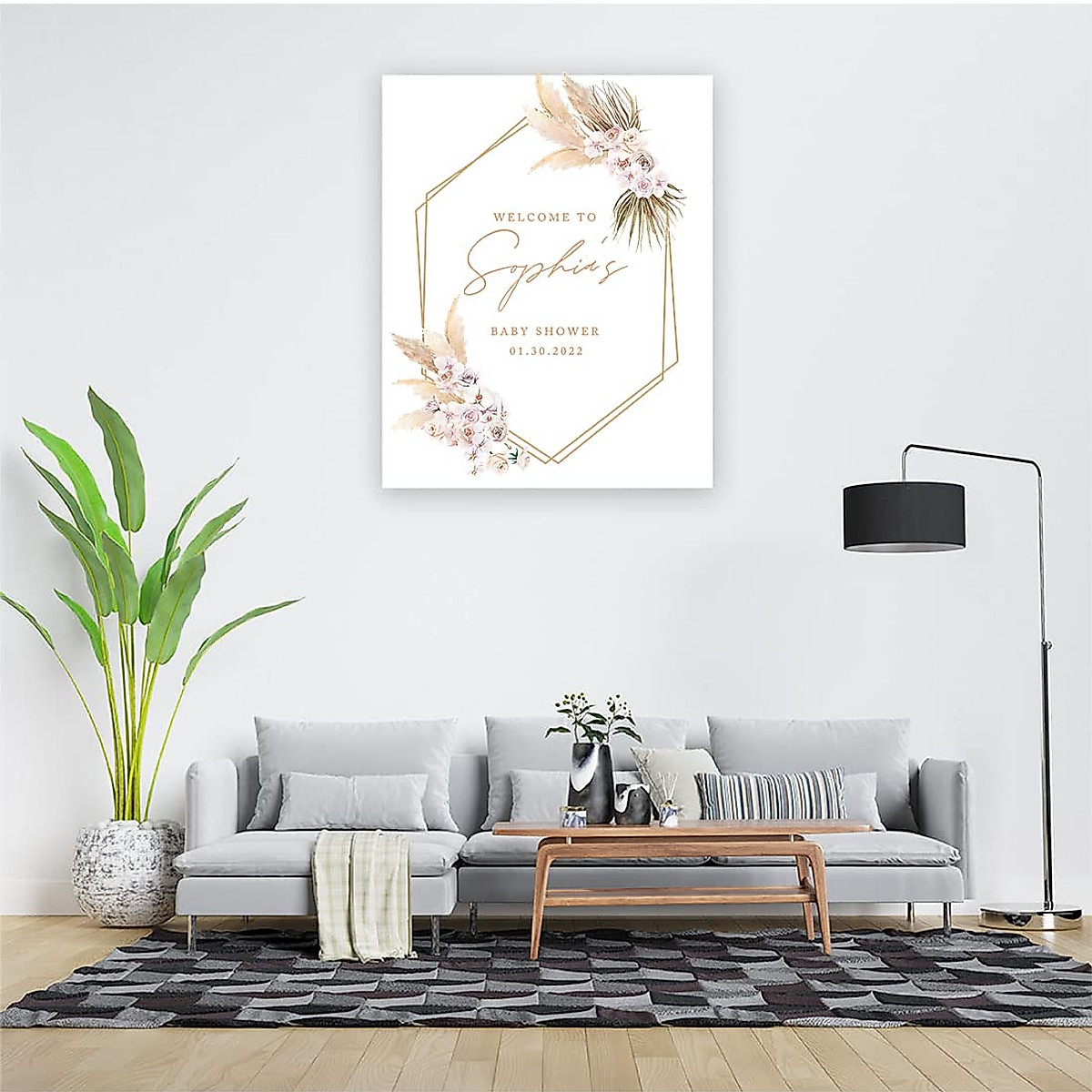 Andaz Press Custom Large Baby Shower Welcome Sign, 16" X 20", Boho Dried Floral Personalized Canvas Welcome Sign, Canvas Sign For Baby Sprinkle, Fall Baby Shower Decorations Welcome Baby Shower Sign