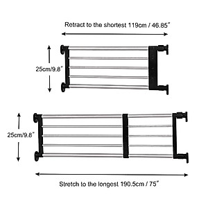 BAOYOUNI Expandable Closet Shelf Tension Rod Clothes Hanger Storage Rack Adjustable DIY Shelving Unit Cabinet Kitchen Bathroom Divider Separator Organizer, Black
