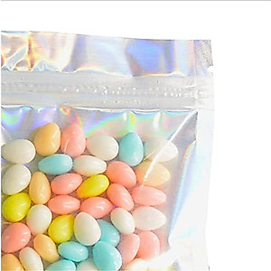 100Pcs Clear Front Glitter Holographic Zip Lock Bags Iridescent Pouches Food Packing Packaging Pouches Bags Storage Pouches Bags Silver 3.9x5.9in (10x15cm)