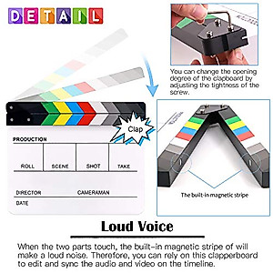 Glarks 8Pcs 10x12inch Colorful Acrylic Film Directors Clapboard Set, Plastic Film Clapboard Cut Action Scene Clapper Board with 5 Marker Pens, Hex Wrench and Blackboard Eraser