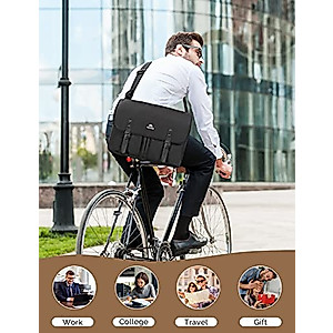 17 Inch Messenger Bags for Men, Large Laptop Briefcase Lightweight Unisex Crossbody Shoulder Bag College Satchel, Water Resistant Daily Computer Sleeve Case for Travel Office Gifts, Black