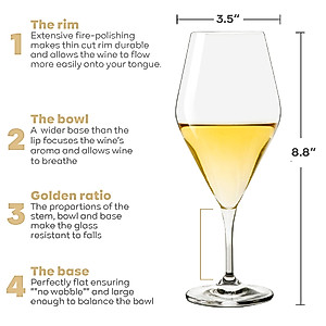 White Wine Glasses Set of 6, 16 oz, Modern Elegant, True Czech Lead-free Durable Crystal Wine Glass