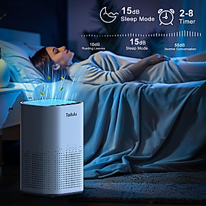 Air Purifiers for Home Large Room up to 1500ft²,Tailulu H13 True HEPA Air Cleaner with 360°Air Inlet, 15dB Air Purifier for Bedroom with Sleep Mode,Speed Control,Timer, for Odor Dust Smoke (white)