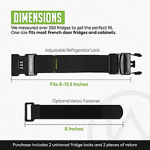 Urban August Child-Proof Refrigerator Lock with Combination - Original French Door Fridge Strap Lock for Kids, & Toddlers - Secure, Adjustable, & Easy Installation Cabinet Safety Locks - Pack of 2