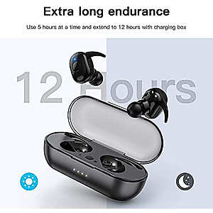 Qisebin Wireless Earbuds True Wireless Earbuds Bluetooth Headphones with Microphone Bluetooth Earbuds Stereo Calls Extra Bass 36H for Workout(Charging Case Included) - Black