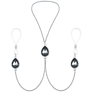 Mimimelon Non Piercing Nipple Chains with Choker Fake Nipple Clamps Crystal Nipple Noose