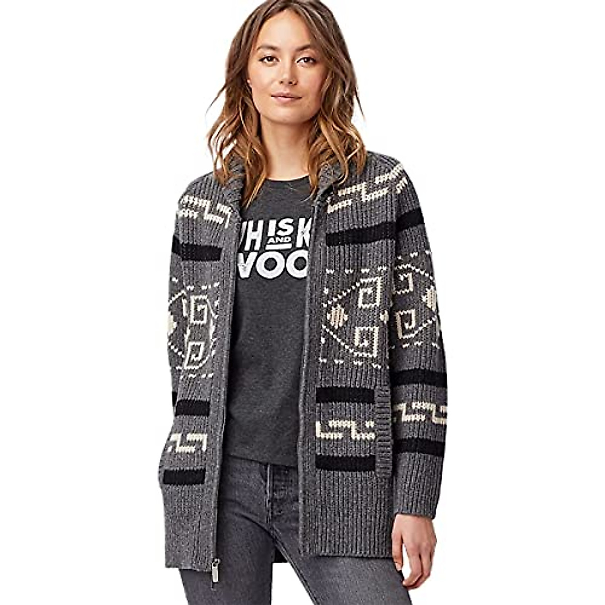 Pendleton Women's Long Westerley Cardigan, Grey/Black, XL