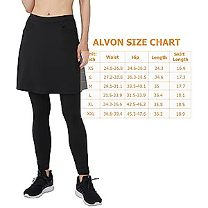 alvon Women Knee Length Skirts with Leggings Modest Skirt with Leggings Golf Skirt with Leggings Athletic Skort with Leggings Black L