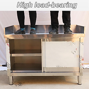 Thickened Stainless Steel Work Table Sliding Door Prep Table Perimeter Edge Stall Design Multi-Function Storage Cabinet Large Storage Commercial Kitchen Metal Table Casework