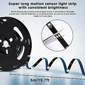 Megulla 3.5m/11.5ft Motion Sensor Gun Safe Lights, Gen3 Rechargeable Battery Motion Activated Black LED Strip with Timer and Dimmer for Dark Corners, Closets, Under Cabinets -Daylight White, 5000K