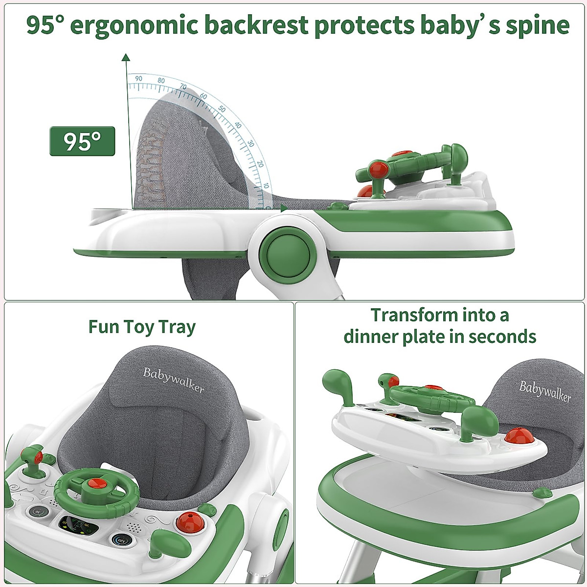 Baby Walkers with Wheel,Infant Walker for Babies with Adjustable Height,Speed & Breathable Seat Cushion, Baby Walkers and Activity Center for Boys Girls,Baby Walker and Bouncer Combo for 7-18 Months