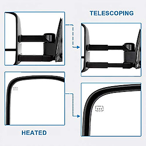 ECCPP Towing Mirrors Replacement fit for 2014-2018 for Chevy for GMC for Silverado for Sierra 1500 2015-16 2500 HD 3500 HD Power Heated Mirrors
