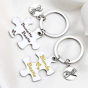 bobauna Best Friend Keychain Set Brunette Bestie Blonde Bestie Friendship Jewelry Gift For BFF Soul Sisters Bridesmaid (brunette blonde bestie keychain)