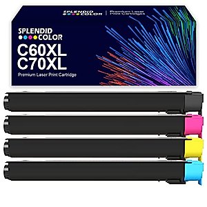 SPLENDIDCOLOR C60 Toner Remanufactured 4PK High Yield C70 C60 Toner Cartridge Replacement for Xerox C60 C70 Printer (006R01655 006R01656 006R01657 006R01658).
