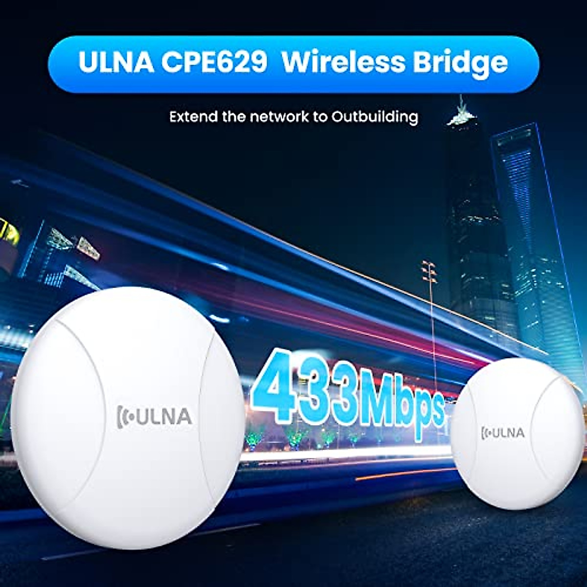 WiFi Bridge Point to Point Outdoor, Gigabit Wireless Bridge Kit Long Range High Speed 5.8G CPE629 | Ethernet Bridge IP65 Waterproof Preconfigured - PTP/PTMP 433Mbps 5KM/3.1Miles 24V POE 2 Packs