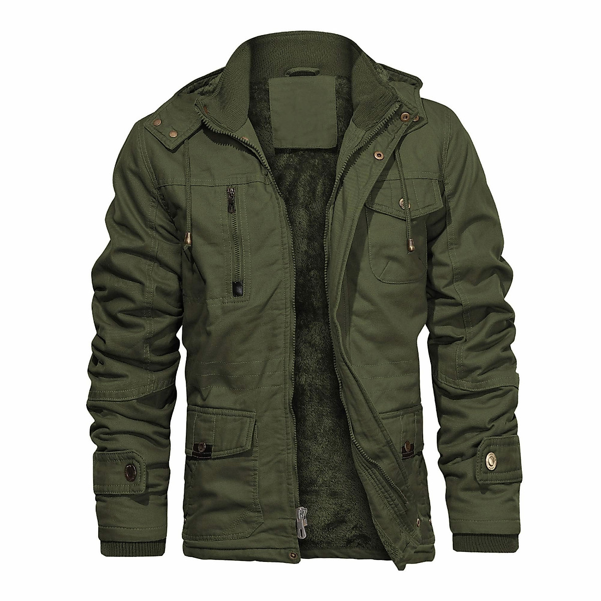 CHEXPEL Men's Cotton Military Jackets with Removable Hood Casual Winter Coat Windproof Work Outerwear Jackets Army Green XL